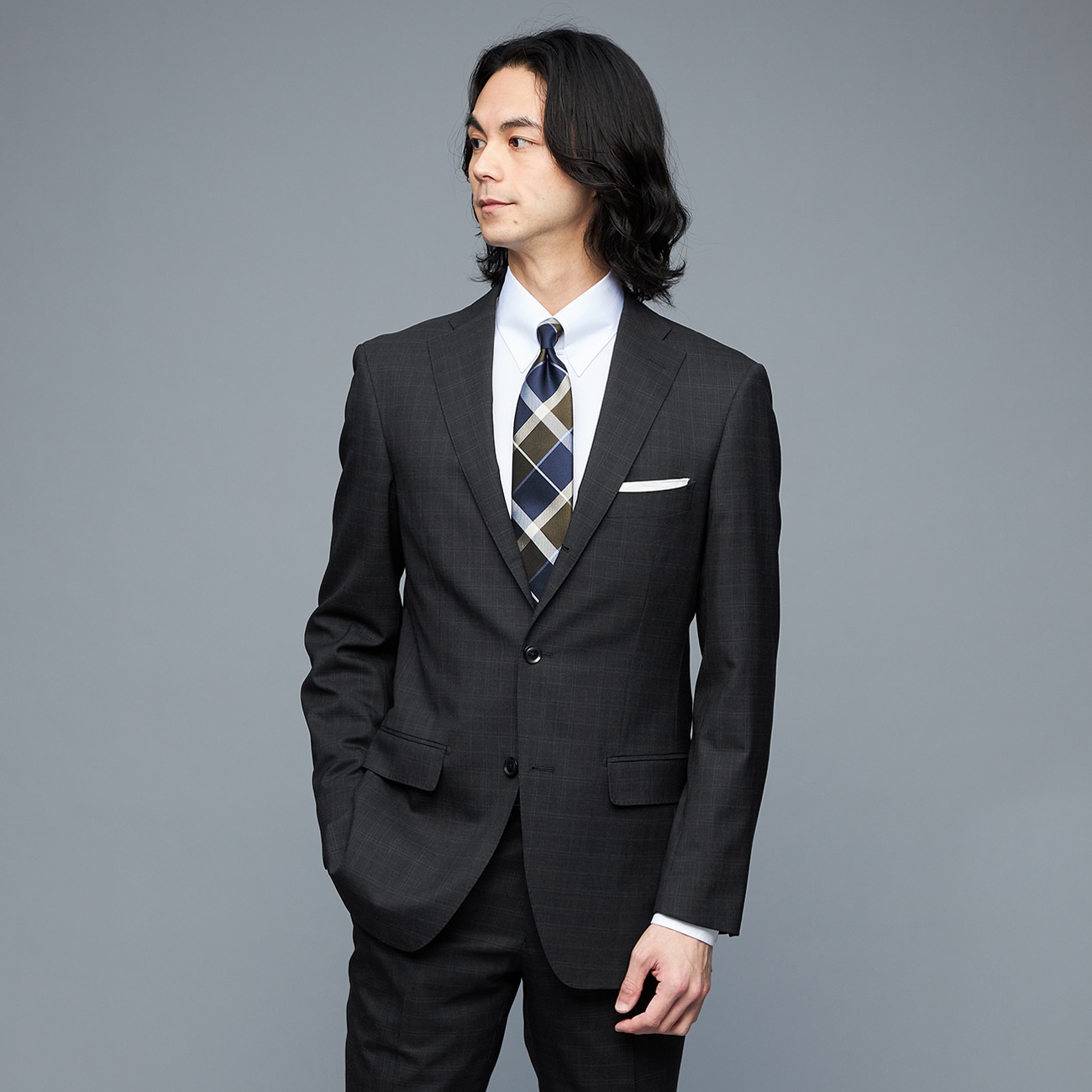 アスレチックウール 3つボタンスーツ チャコールグレーウィンドウペン スリム J...【AOKI公式通販】